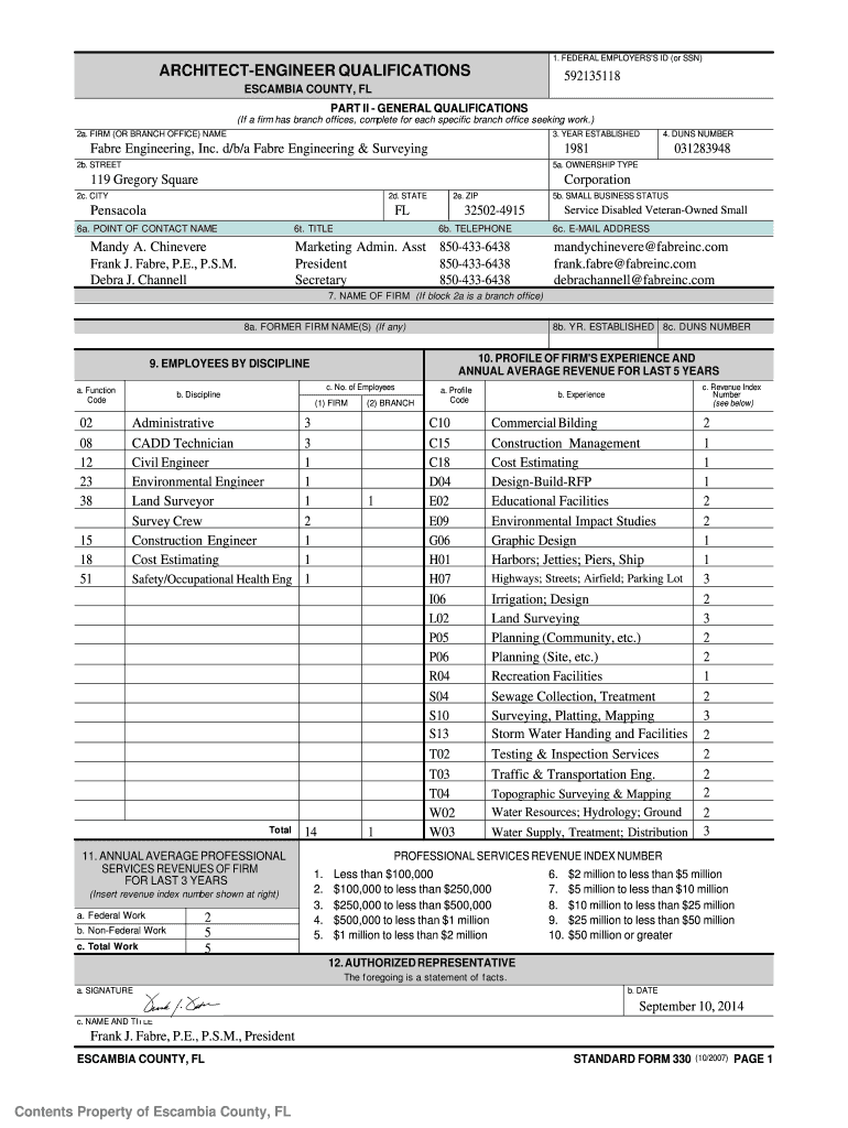 Fillable Online Federal Employers's ID (or SSN) ARCHITECT-ENGINEER ...