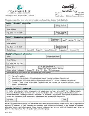Fillable Online Death Claim Form - Consumers Life Fax Email Print ...