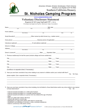 Fillable Online Voluntary Disclosure Statement Required of All Camp ...