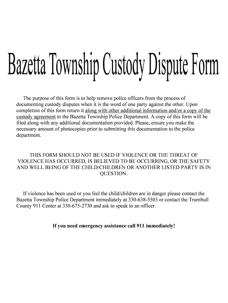 Fillable Online Bazetta Township Custody Dispute Form Fax Email Print ...