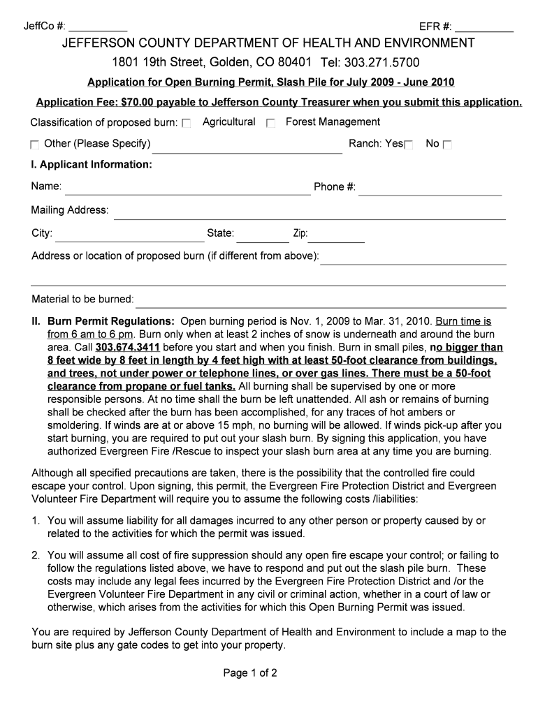 Fillable Online Jefferson County Open Burning Permit Application Fax Email Print - pdfFiller