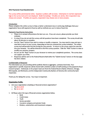 Fillable Online minneapolisfed 2012 Payments Fraud Questionnaire - The ...