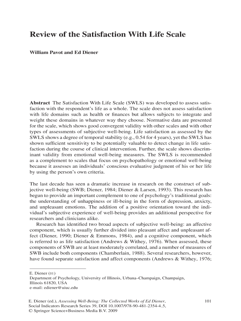 Fillable Online Review of the Satisfaction With Life Scale Fax Email ...