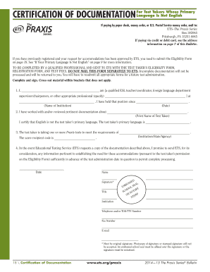Fillable Online ets Certification of Documentation Form - ETS - ets Fax ...