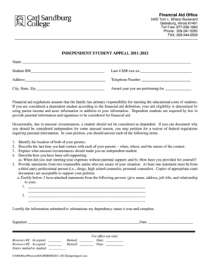 Fillable Online Independent Student Appeal Form Fax Email Print - pdfFiller