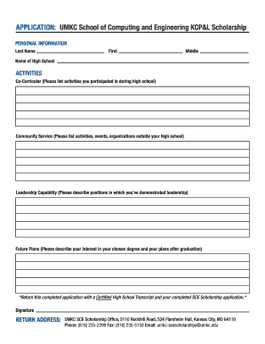 Fillable Online sce umkc kcpl umkc scholarship form Fax Email Print - pdfFiller