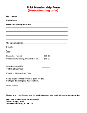 Fillable Online MSA Membership Form (Non-attending only) Fax Email ...