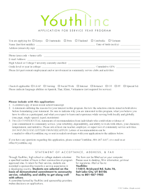 Student Application - Youthlinc - Youthlinc - Fill and Sign Printable ...