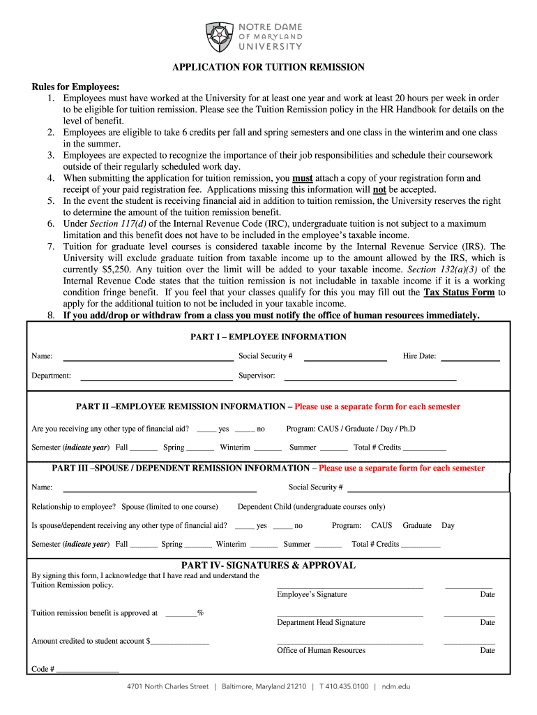 Fillable Online APPLICATION FOR TUITION REMISSION Fax Email Print - pdfFiller