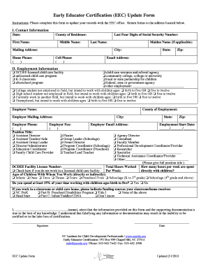 Fillable Online Early Educator Certification (EEC) Update Form Fax ...