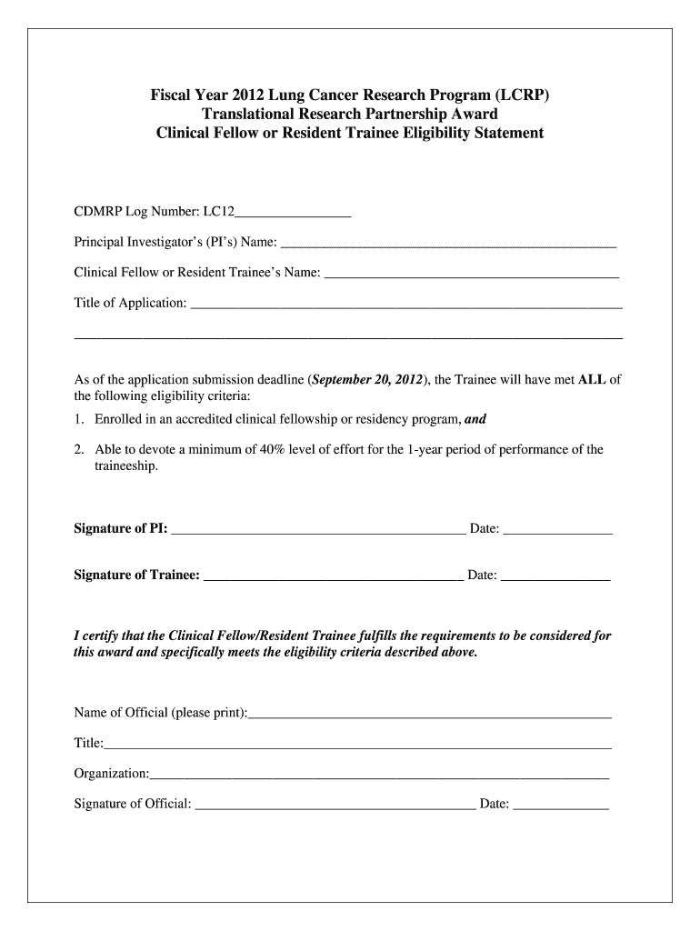 FY12 LCRP TRPA Trainee Eligibility Statement DRAFTmm - cdmrp: Fill out ...