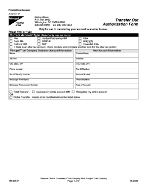 Fillable Online Transfer Out Authorization Form - Principal Trust ...