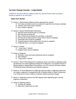 Fillable Online Out Claim Package Checklist Lung Cancer All fields on ...