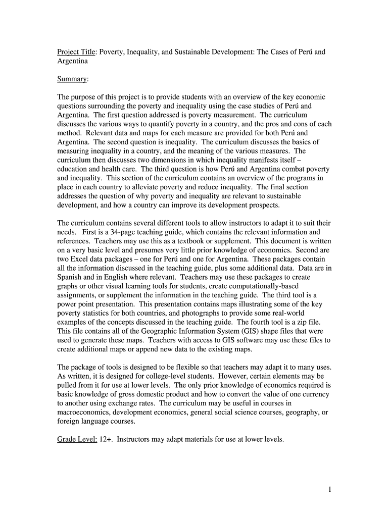 1 Project Title: Poverty, Inequality, and Sustainable Development ...