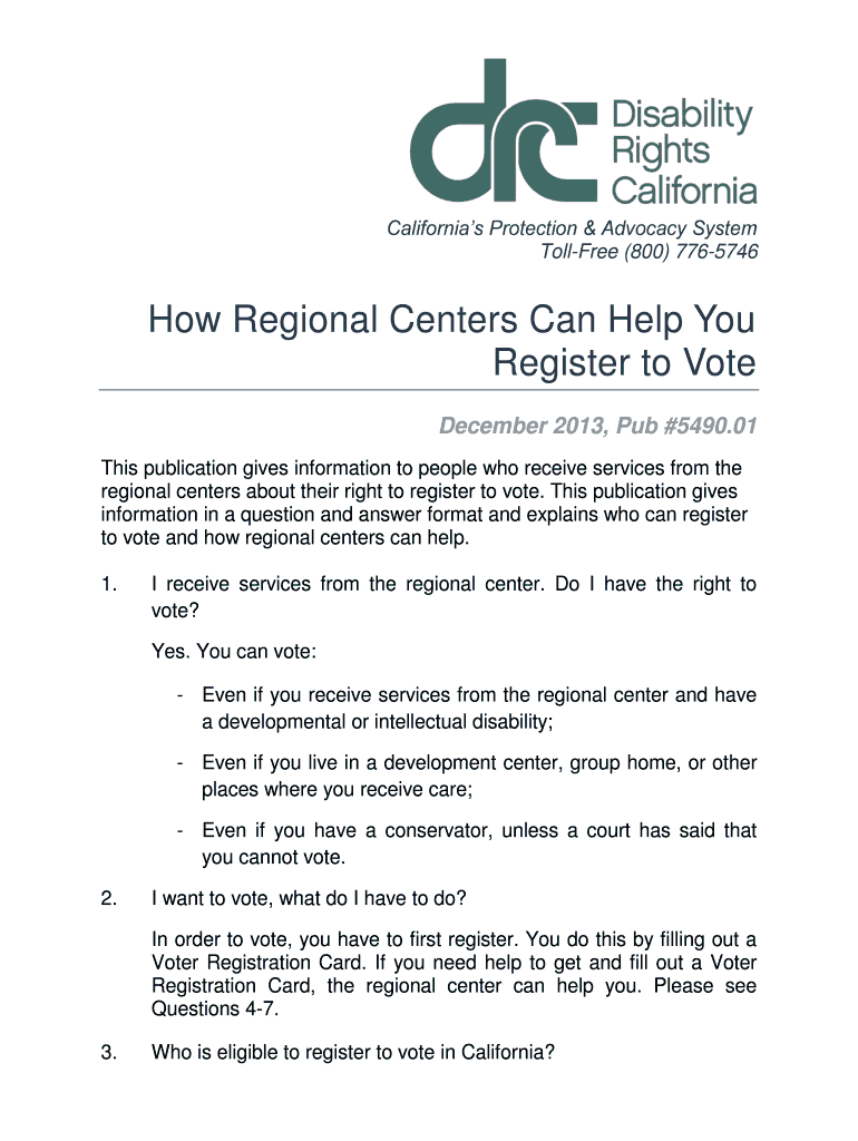 Fillable Online How Regional Centers Can Help You Register to Vote Fax ...
