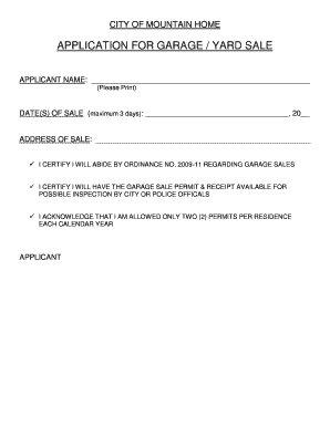 Fillable Online City of Mountain Home Garage/Yard Sale Application Fax ...