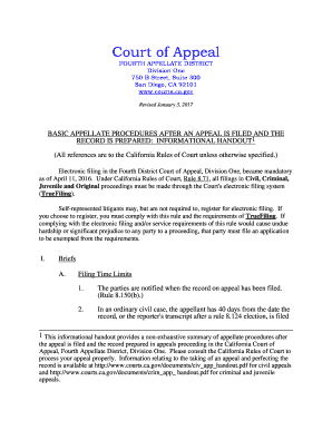 Fillable Online BASIC APPELLATE PROCEDURES AFTER AN APPEAL IS FILED AND ...