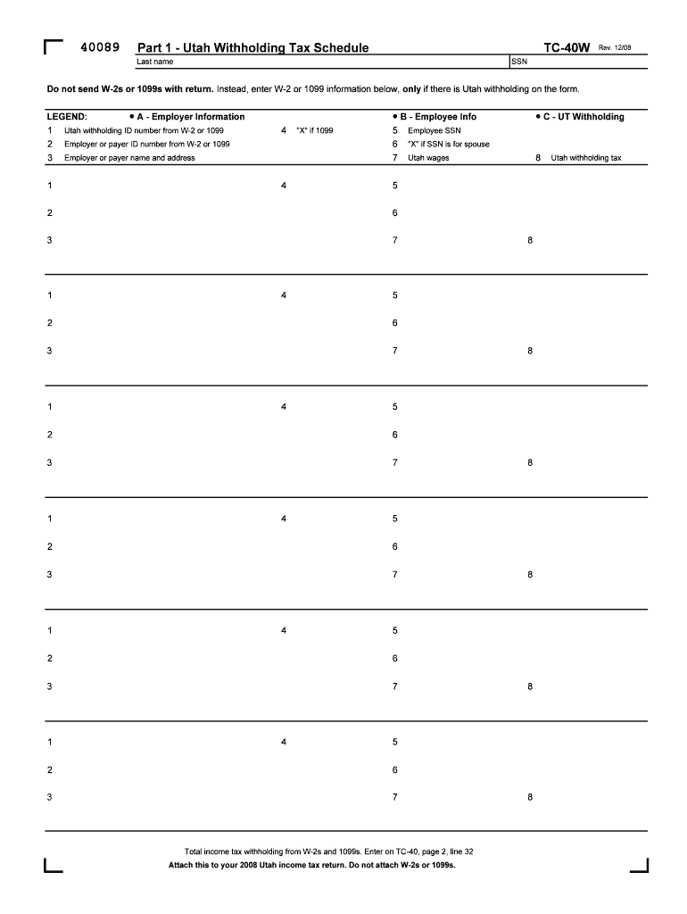 Fillable Online Utah Withholding Tax Schedule Fax Email Print - pdfFiller