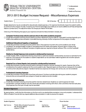 Fillable Online ttuhsc 12-13 Miscellaneous Exp.-Budget Increase Form ...