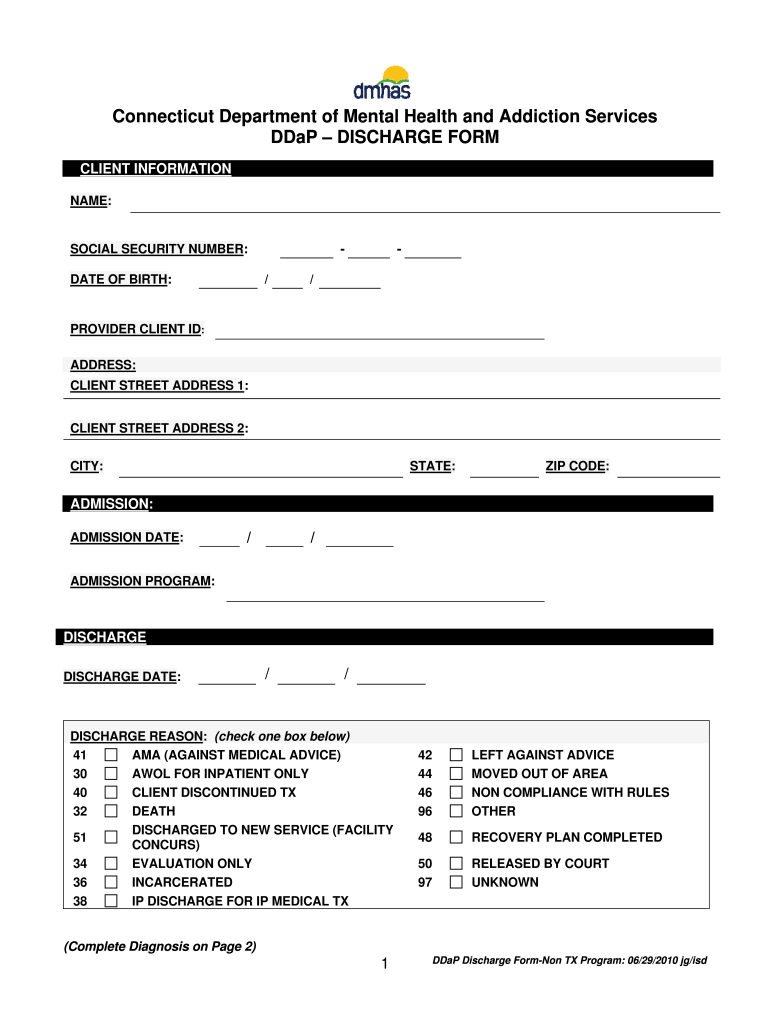 2010 CT DMHAS DDaP Discharge Form Fill Online, Printable, Fillable ...