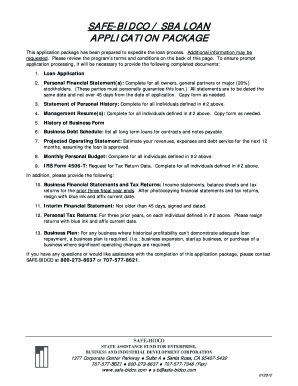 Fillable Online SAFE-BIDCO / SBA LOAN APPLICATION PACKAGE Fax Email ...