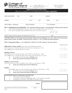 Fillable Online csi cuny how much is it the immunization certification ...
