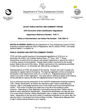 Fillable Online dtsc ca 45-DAY PUBLIC NOTICE AND COMMENT PERIOD Fax ...