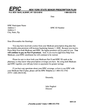 Fillable Online medicarerights epic nys senior prescription plan form ...