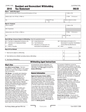 Fillable Online 2010 Form 592 - B - California Franchise Tax Board Fax ...