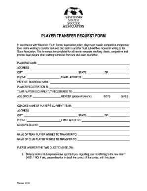 Fillable Online PLAYER TRANSFER REQUEST FORM Fax Email Print - pdfFiller