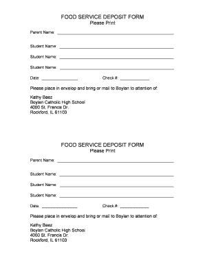 Fillable Online boylan Food service deposit form food service deposit ...