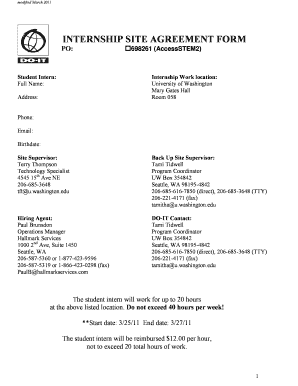 Fillable Online depts washington INTERNSHIP SITE AGREEMENT FORM - depts ...