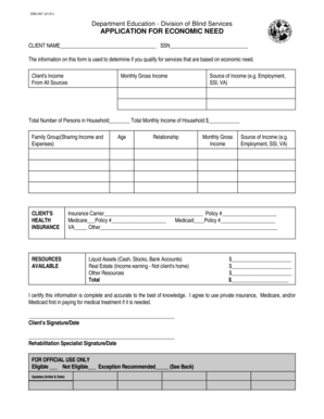 Fillable Online 007 APPLICATION FOR ECONOMIC NEED - Independence for ...