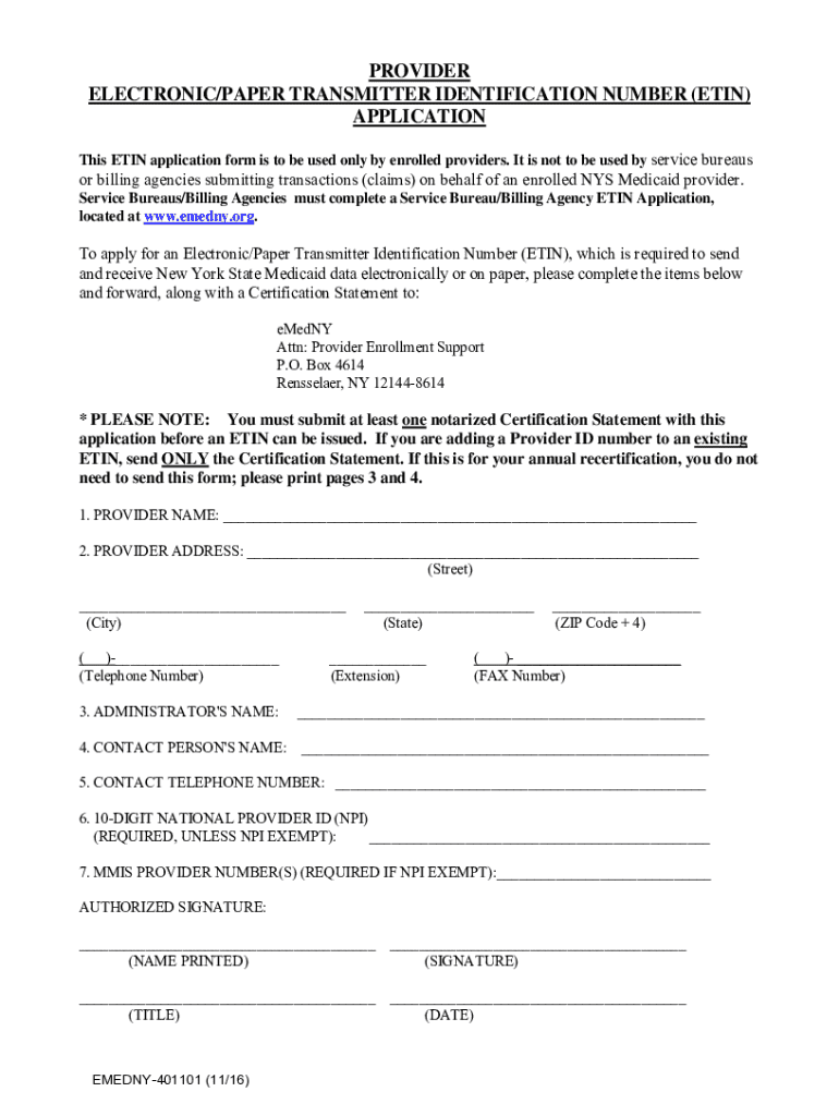 Etin Form - Fill Online, Printable, Fillable, Blank | pdfFiller