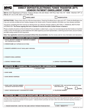 Fillable Online DIRECT DEPOSIT/ELECTRONIC FUNDS TRANSFER (EFT) VENDOR ...