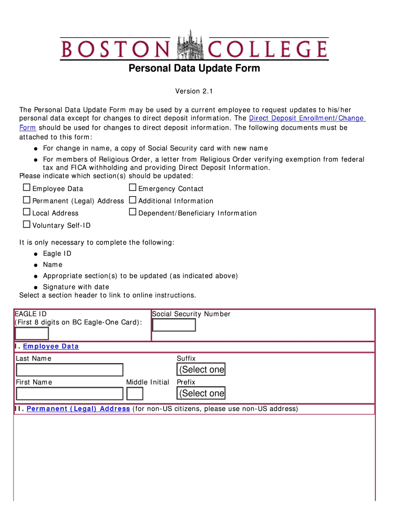 Fillable Online Personal Data Update Form Fax Email Print - pdfFiller