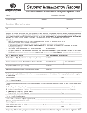 Fillable Online Student Immunization Record Fax Email Print - pdfFiller