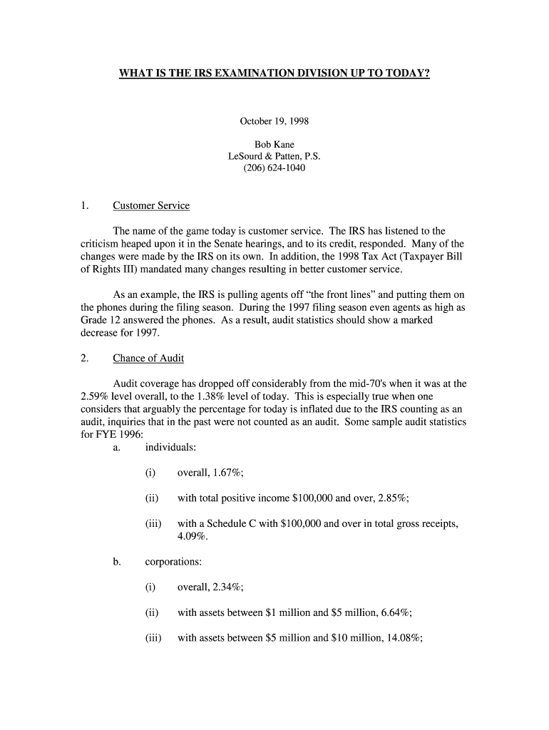 Fillable Online WHAT IS THE IRS EXAMINATION DIVISION UP TO TODAY? Fax ...