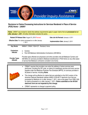 Fillable Online cms MLN Matters Number. Revisions to Claims Processing ...
