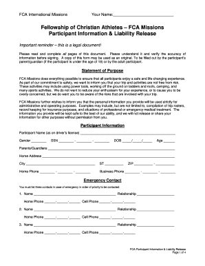 Fillable Online Release Form FCA Mission Participant 2011.docx Fax ...