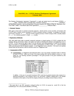Fillable Online Draft SHG, Inc./ XYZCO Business Development Agreement ...