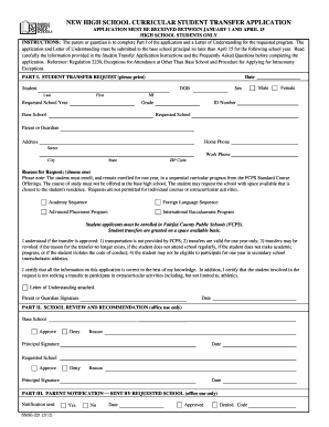 Fillable Online New High School Curricular Student Transfer Application ...