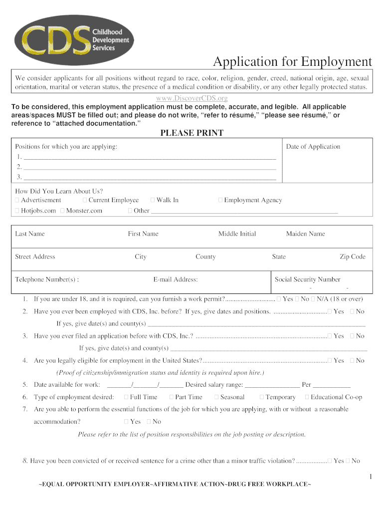 Fillable Online Employment Application Fax Email Print - pdfFiller