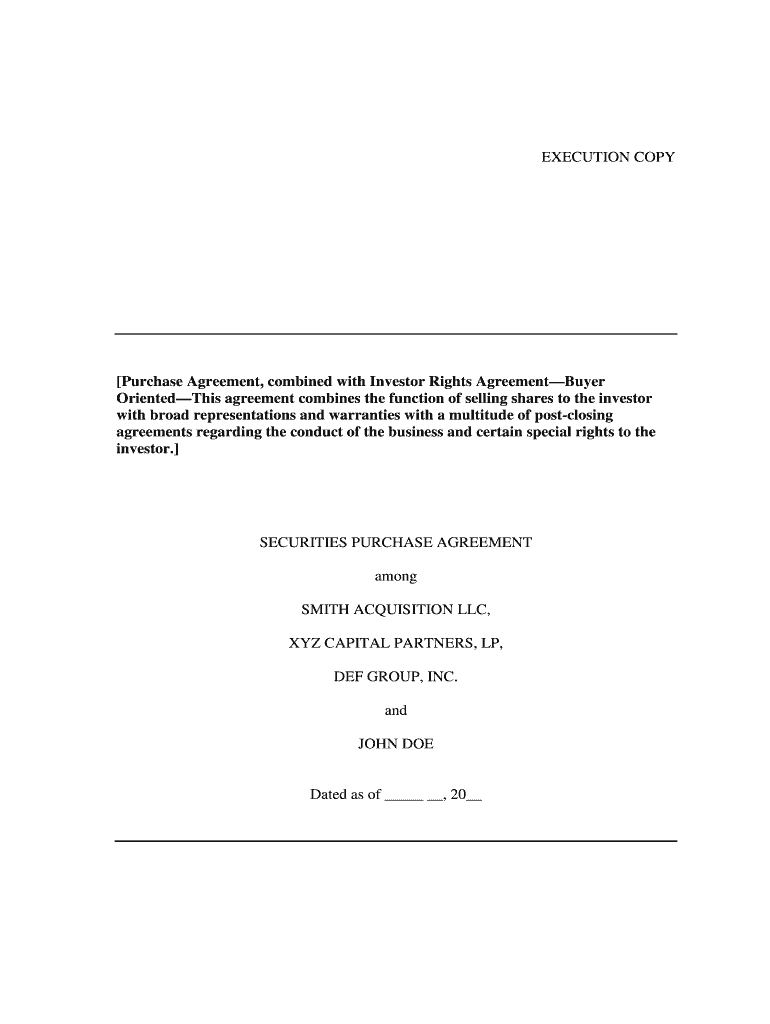 Fillable Online Securities Purchase Agreement among SMITH ACQUISITION LLC, XYZ CAPITAL PARTNERS ...