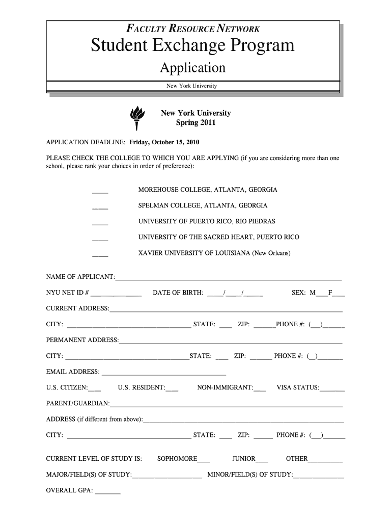 Fillable Online Student Exchange Program Application - New York University Fax Email Print ...