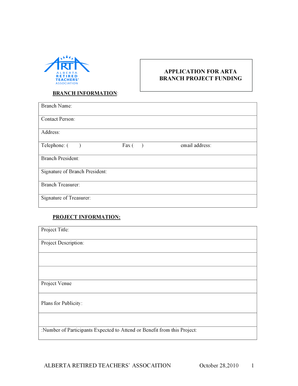 Fillable Online Application for ARTA Branch Project Funding Fax Email Print - pdfFiller