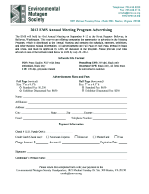 Fillable Online 2012 EMS Annual Meeting Program Advertising Fax Email ...