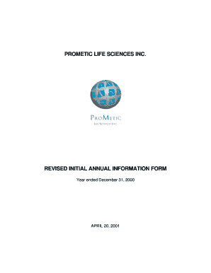 Fillable Online revised initial annual information form prometic Fax ...