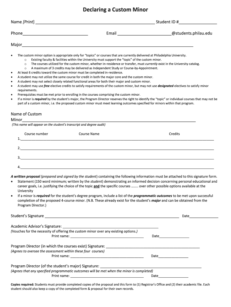 Fillable Online Custom Minor Declaration Form Fax Email Print - pdfFiller