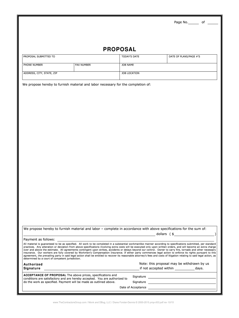 Free Printable Contractor Bid Forms